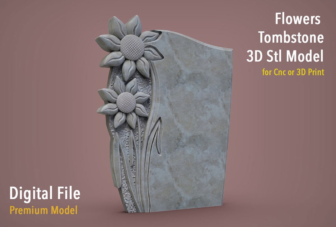 Flower Tombstone 3D Stl Model Cnc Engraving Digital File - Etsy