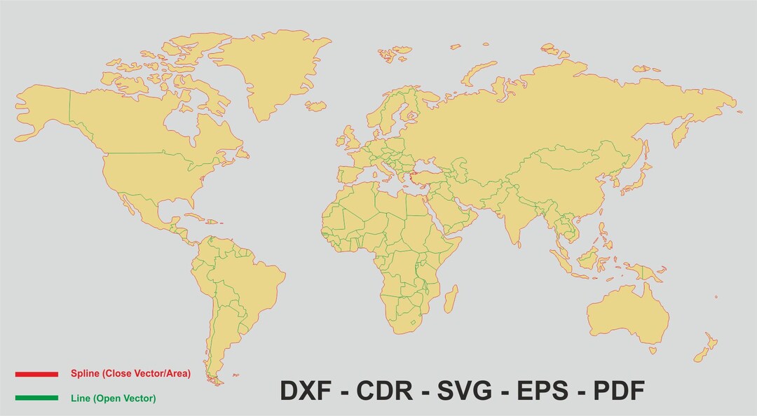 World Map Vector Laser and Cnc Cut File (dxf, Svg, Eps, Pdf, Cdr) - Etsy