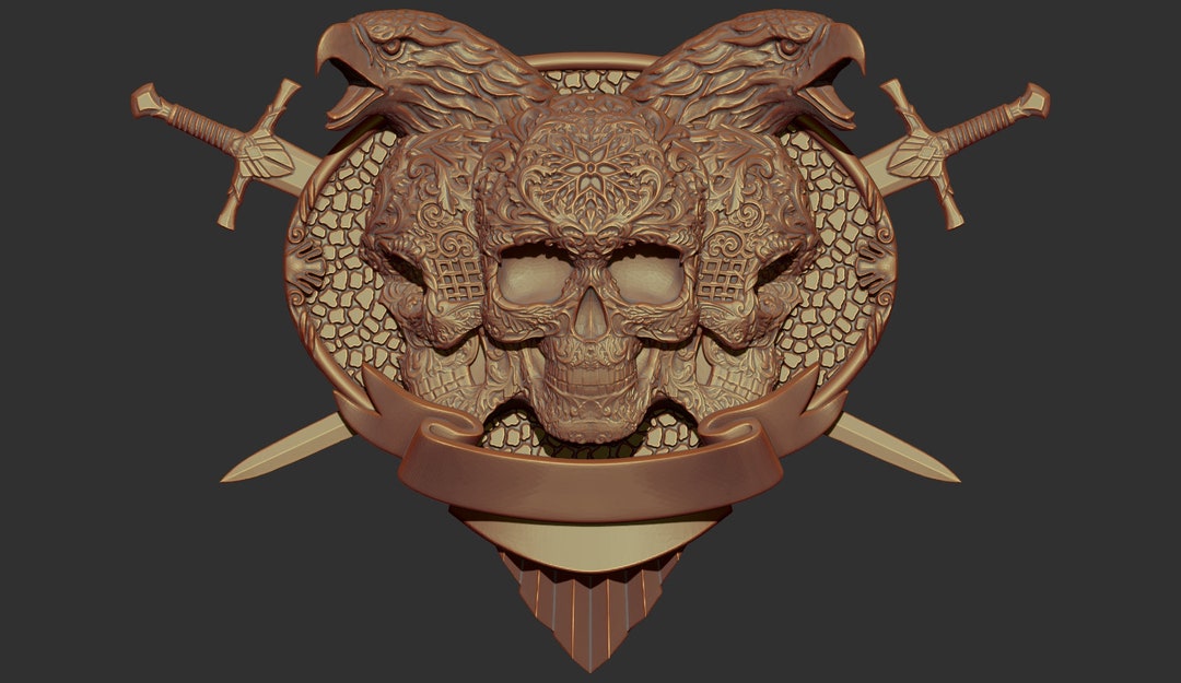 Skull and Eagle Badge 3D STL Model for CNC Router 3D Printer Digital ...