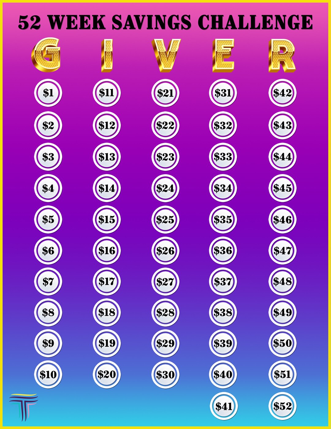 52 Week Saving Challenge Tracker Etsy 52 Week Saving Challenge Tracker Etsy