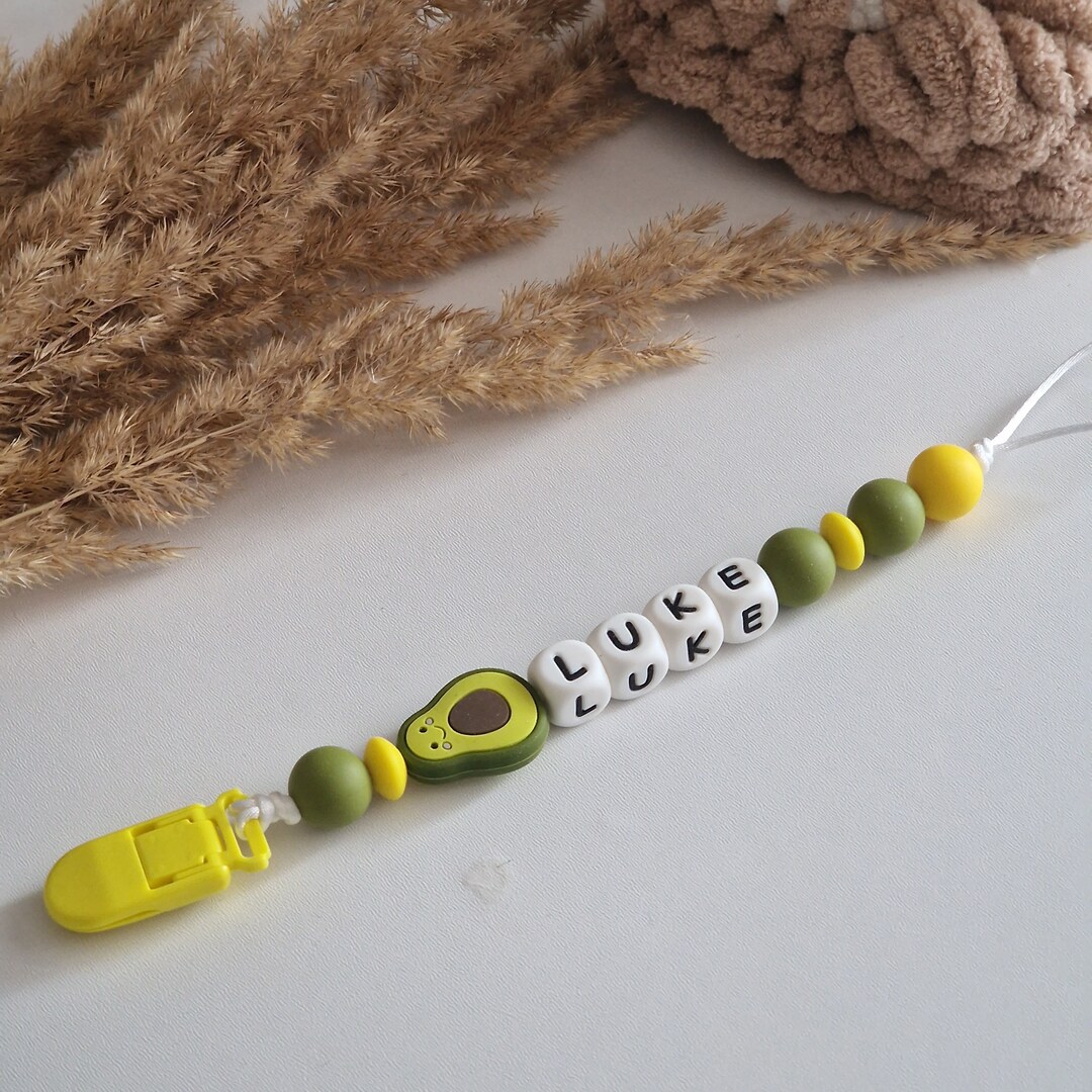 Pacifier Clip With Name, Personalized Silicone Strap, Baby Avocado ...