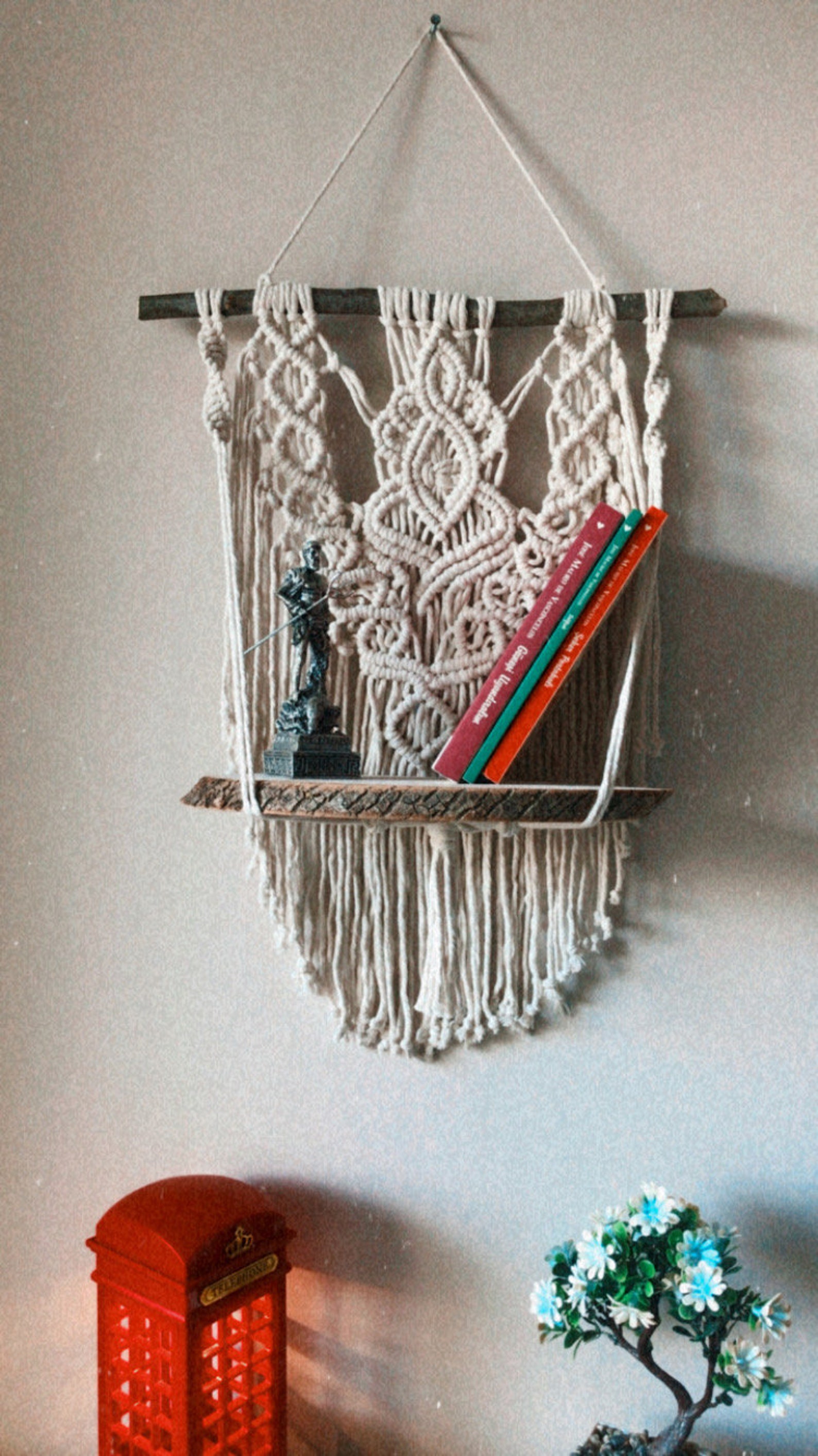 Macrame Wall Hanging Shelf: Boho Decor With Natural Wood - Etsy