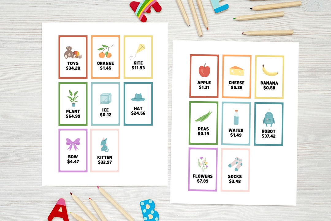 Printable Flashcards for Pretend Purchases, Money Lessons, in Making ...