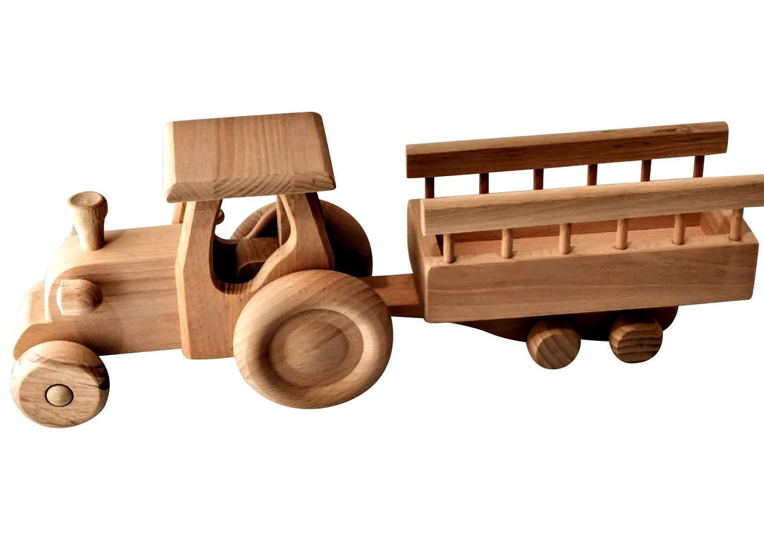 Wooden Tractor Toy With Trailor, Toys for Kids Birthday Gift ...