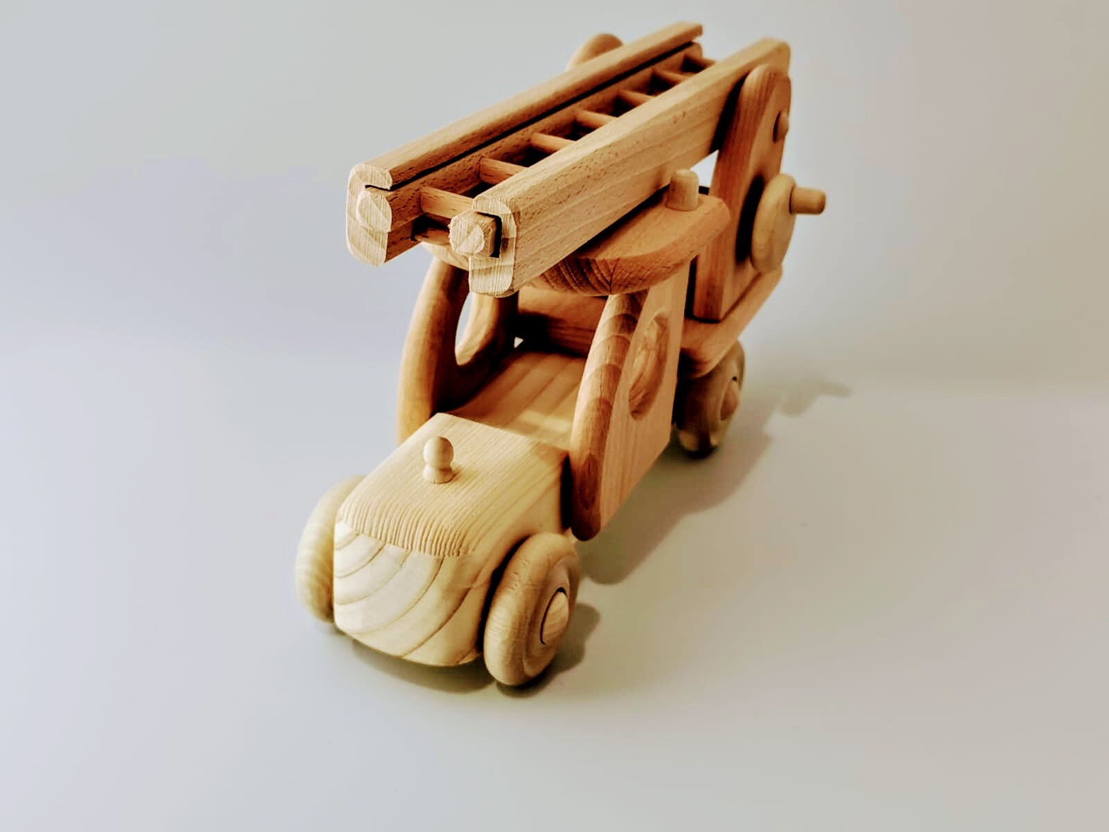 Smooth Wood Two Tone Hand Made Fire Truck Push and Play Toy With ...