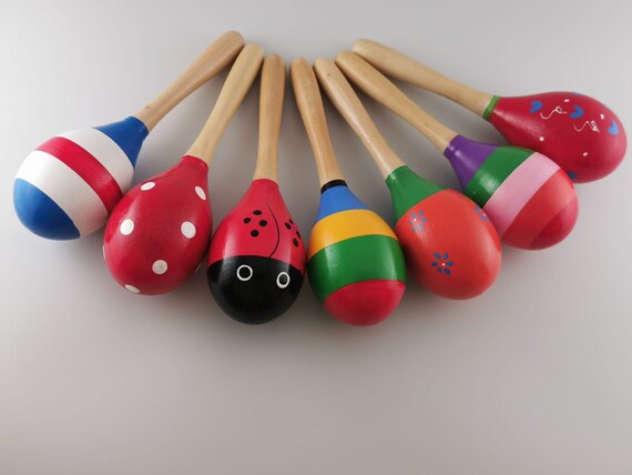 20cm Colourful Wooden Maraca Rattle Shaker Sensory Toy For | Etsy