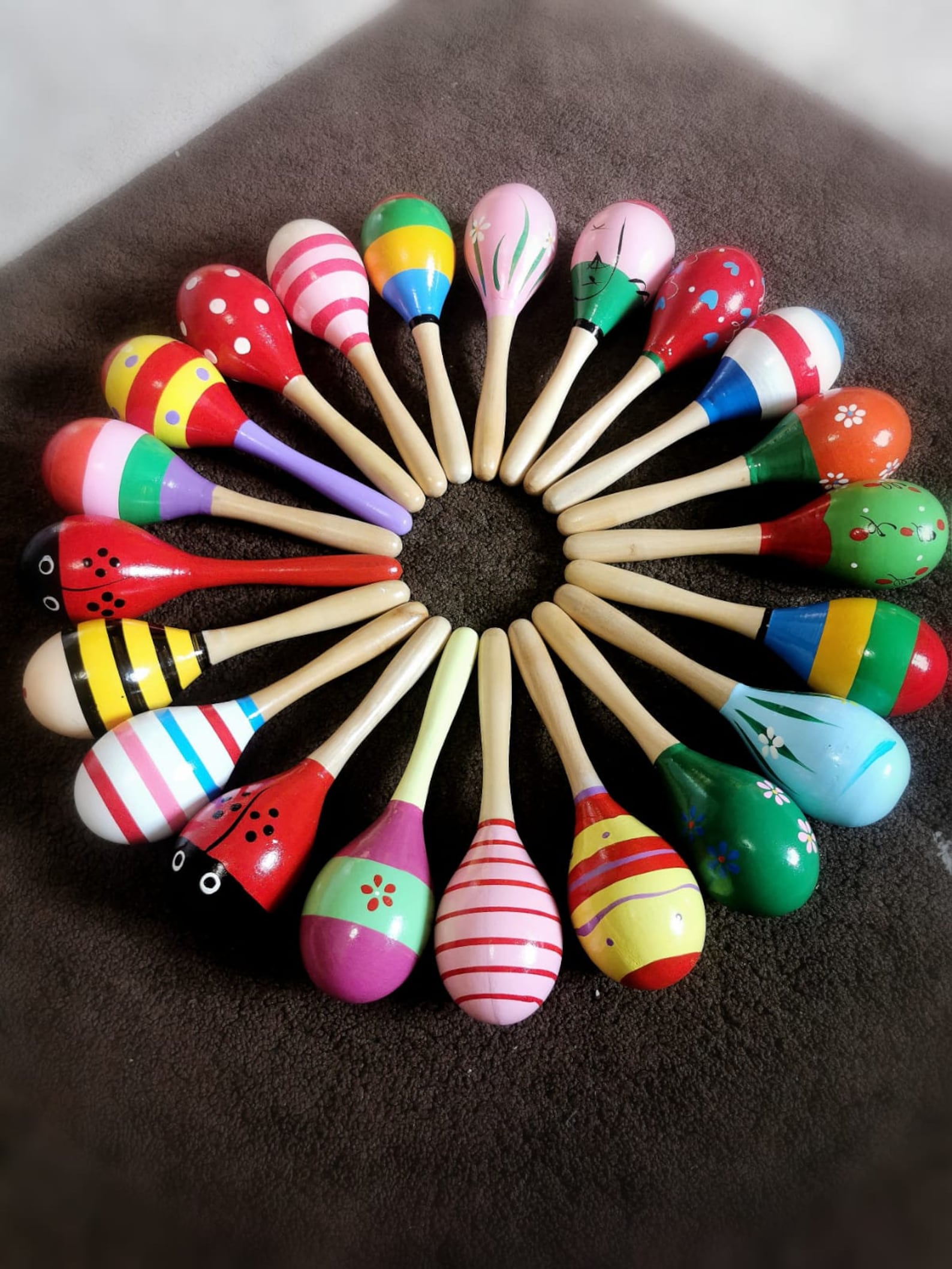 20cm Colourful Wooden Maraca Rattle Shaker Sensory Toy for - Etsy