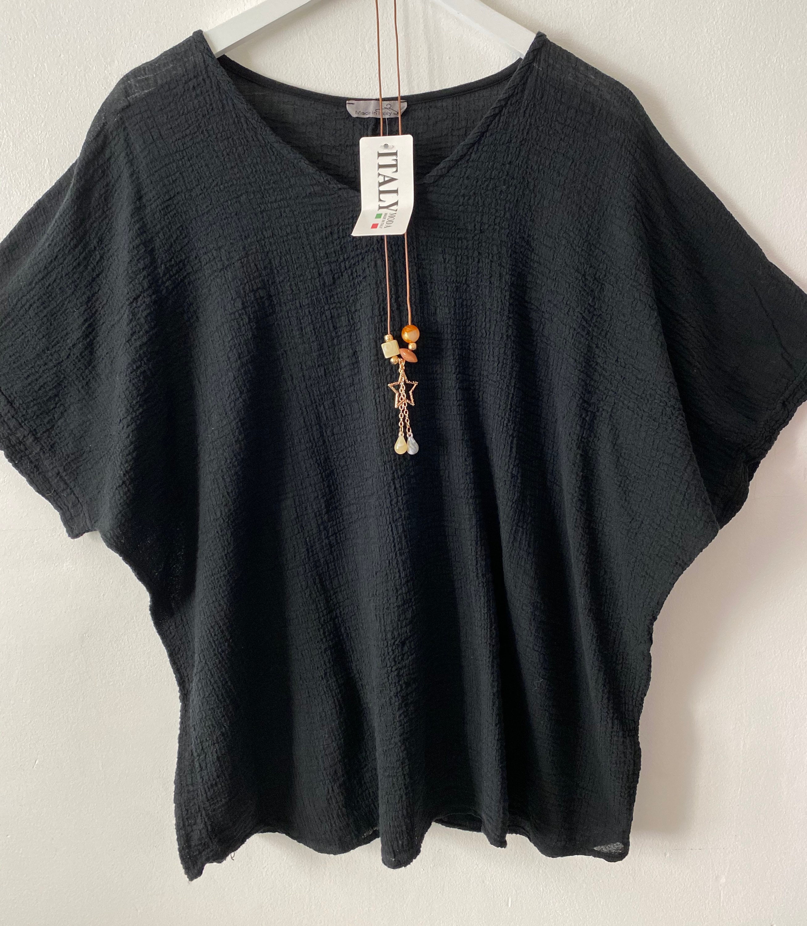 Made in Italy Black Cotton Oversized, Comfortable, Relaxed Fit, Loose ...