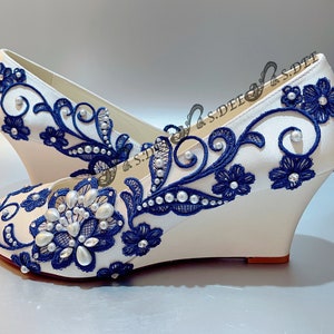 Prussian Royal Blue Wedding Shoes Brides.dee "lotus" Satin Round Closed ...