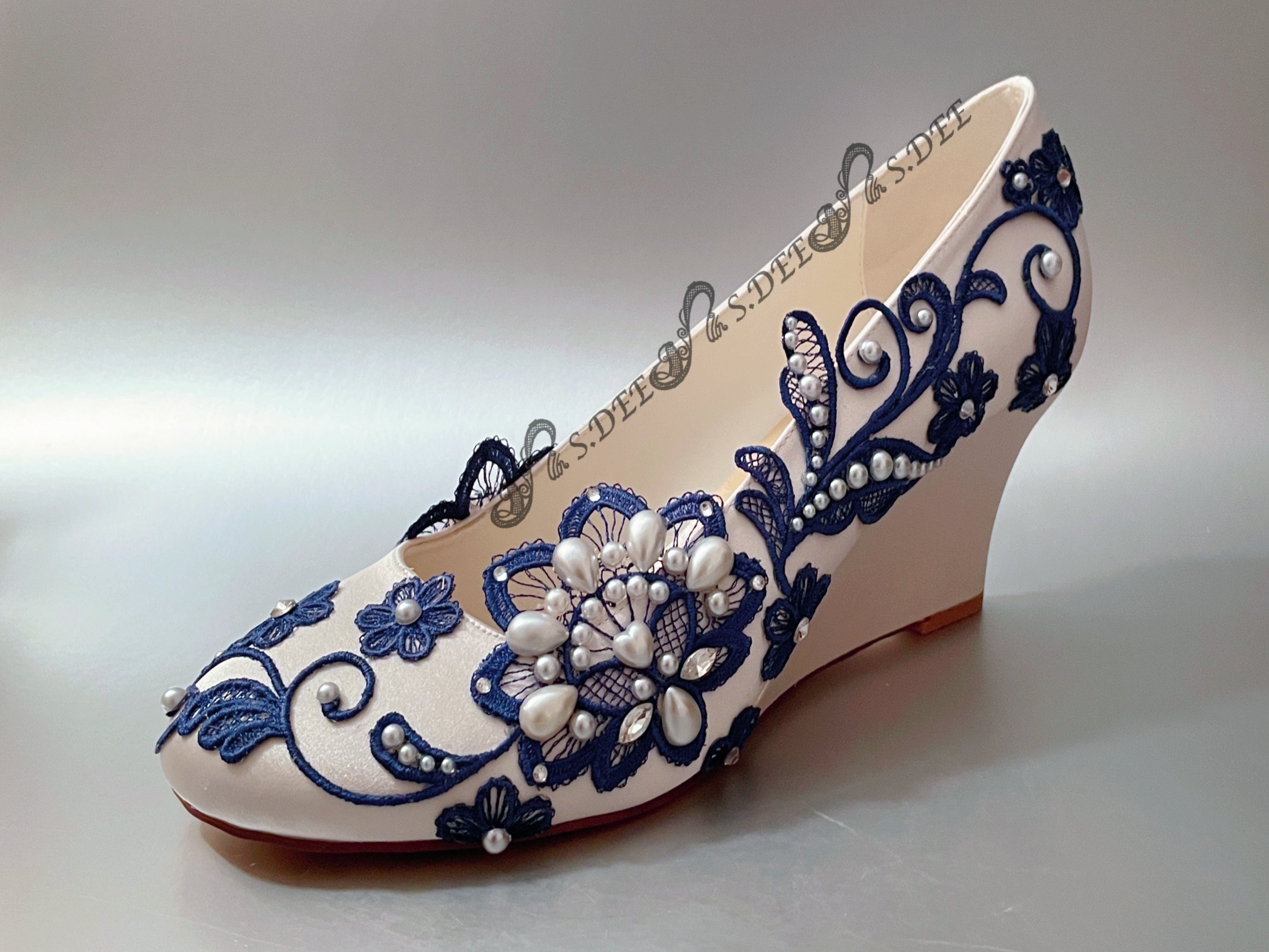 Prussian Royal Blue Wedding Shoes Brides.dee "lotus" Satin Round Closed ...