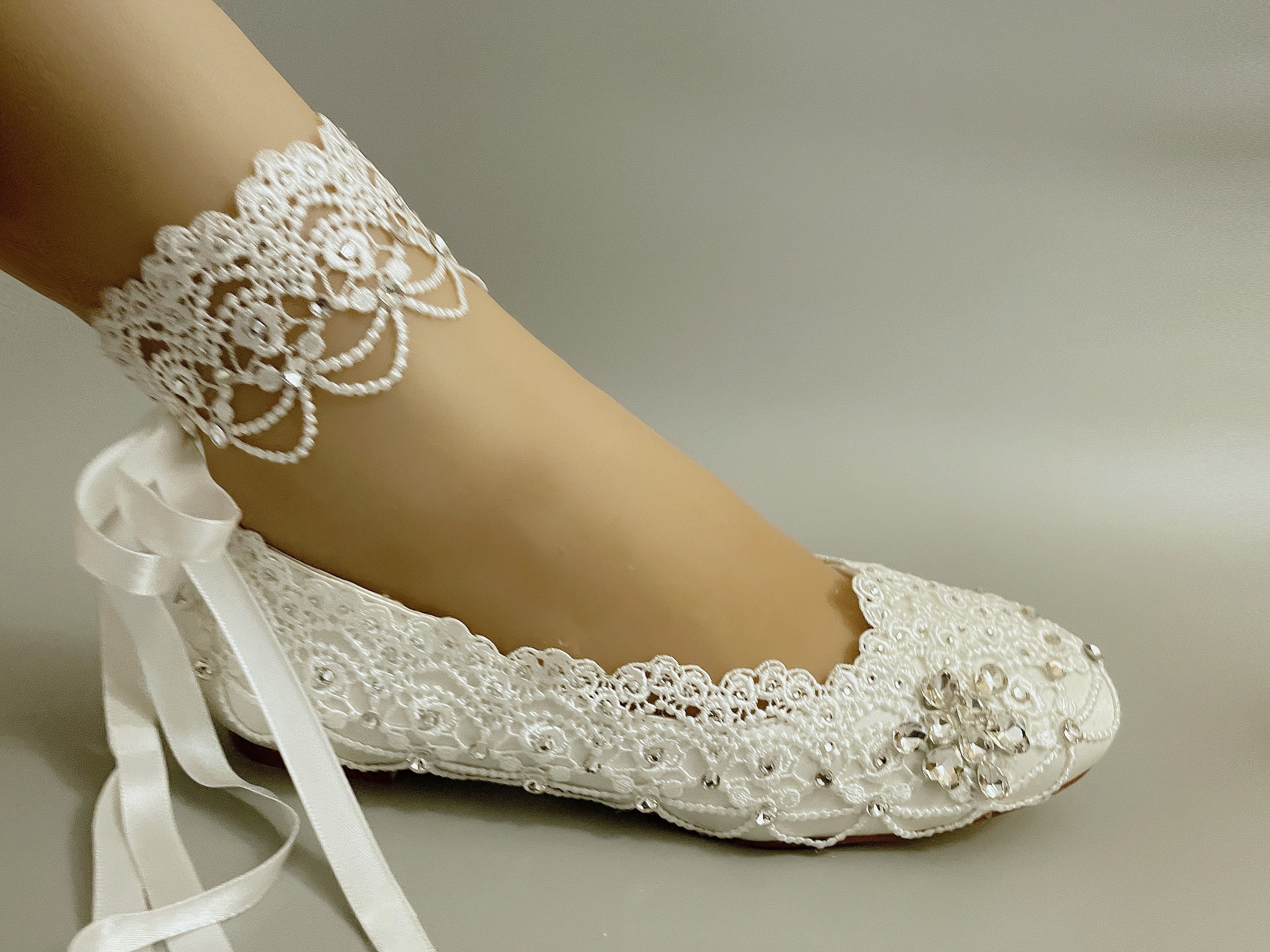 Wedding Shoes for Bride, Bridal Flats, Embellish Ivory off White Unique ...