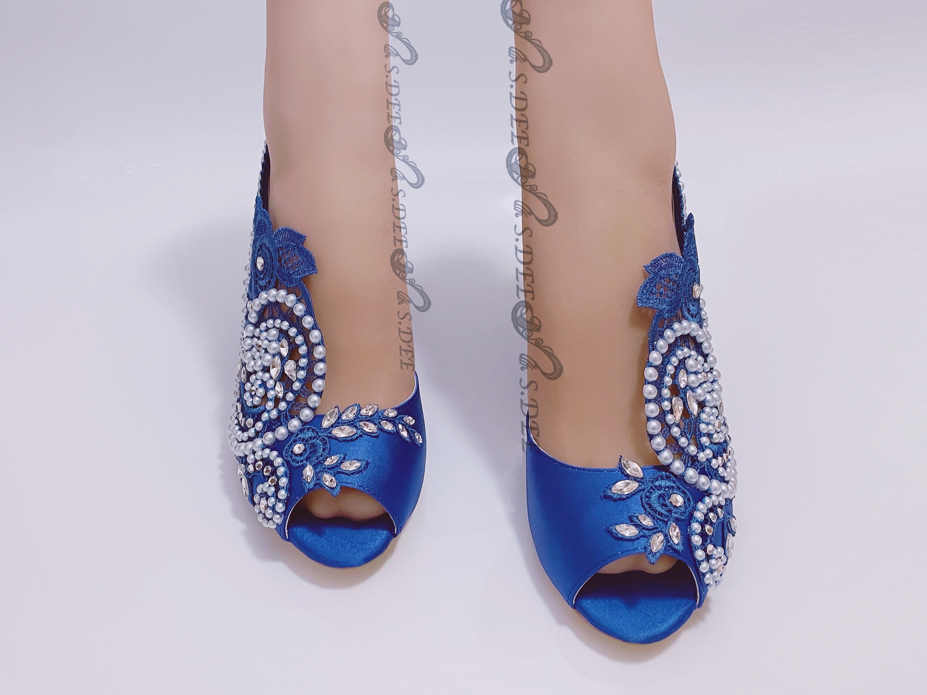 Royal Blue Wedding Shoes for Bride S.DEE Royal Blue Ankle Ribbon Satin ...
