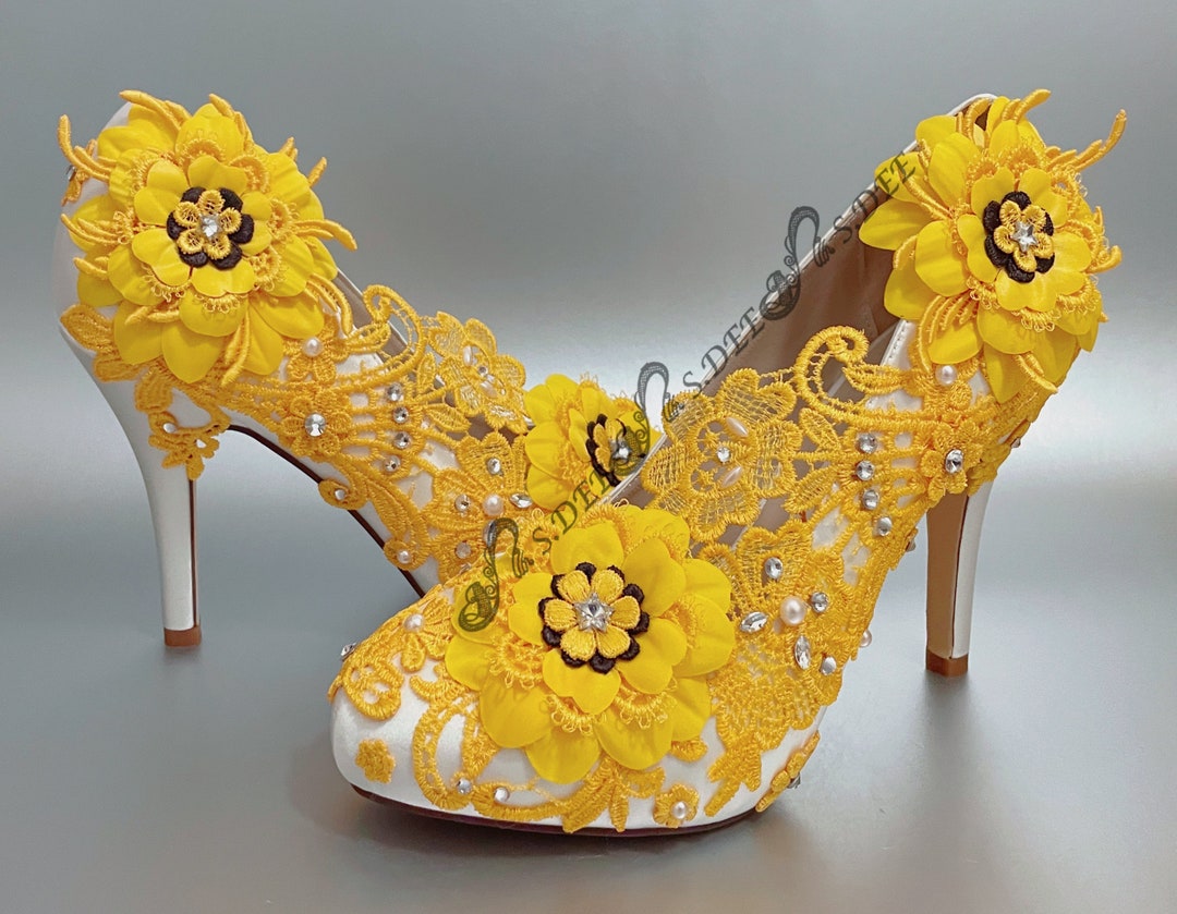 Wedding Shoes for Bride, Bridal Heel, Sunflower Scheme Yellow Brown ...