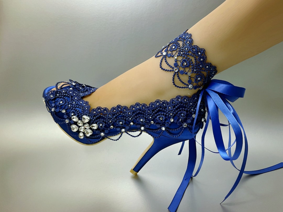 Blue Wedding Shoes for Bride, Bridal Heel,rose Metallic Blue Gold ...
