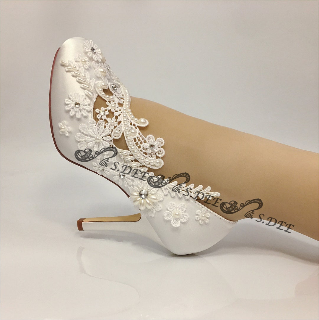 Wedding Shoe for Bride,ivory White Satin Bridal Heel,closed Toe Fairy ...