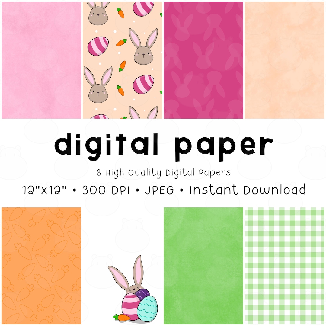 Easter Bunny Digital Paper PNG, Digital Artwork, Sublimation, Carrot ...