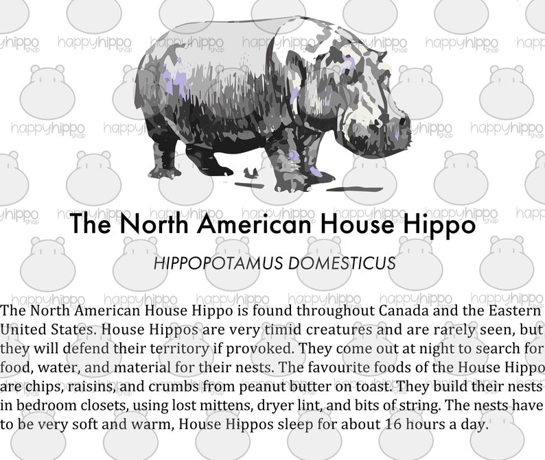 House Hippo PNG JPEG, Clipart, Sublimation, Tshirt Design, Digital ...