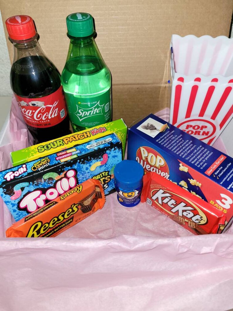 Movie Night Care Package: Popcorn, Candy & Drinks - Etsy