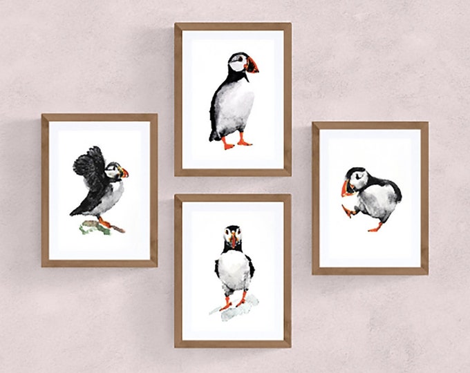 Puffin Art Print Set, Large Bird Paintings A4, A3, Puffin Poster ...