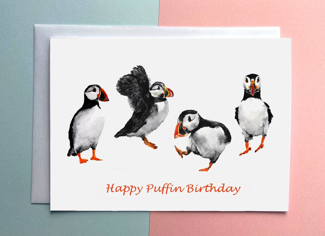 Puffin Birthday Card, Dancing Puffin Birthday Card, Personalise Puffin ...