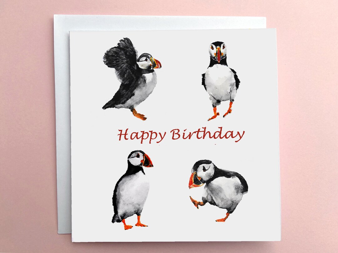 Puffin Birthday Card, Puffins, Bird Birthday Card, Personalise Message ...