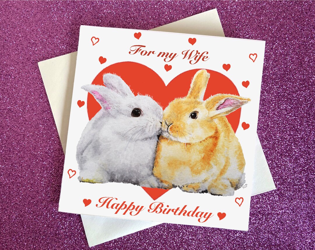 Wife Rabbit Birthday Card, Bunny Birthday Card, Hugging Rabbits ...