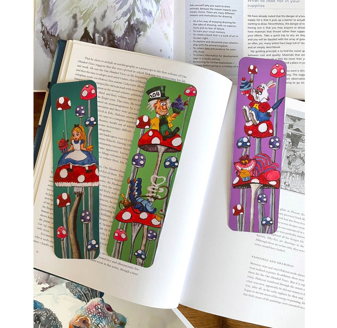 Alice in Wonderland Bookmarks, Wonderland Mushrooms Art, Cheshire Cat ...