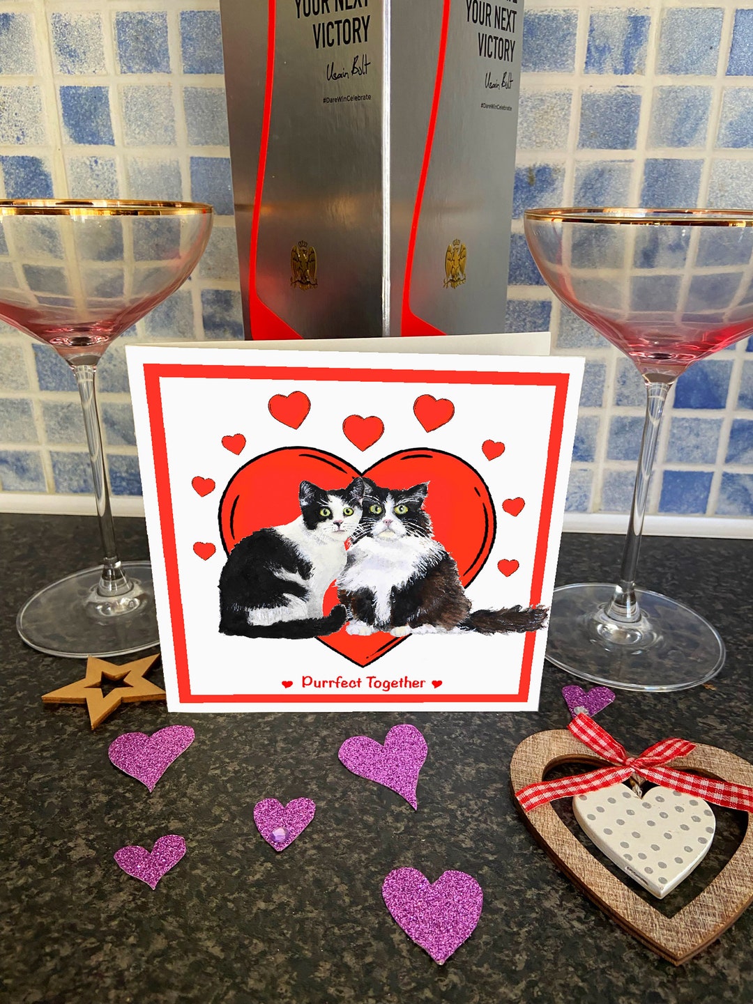 Cat Valentines Day Card, Animal Valentines, Anniversary Cat Card, Black ...