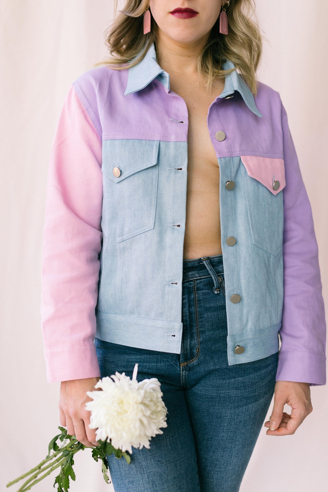 Recycled Denim Color Block Jacket - Etsy