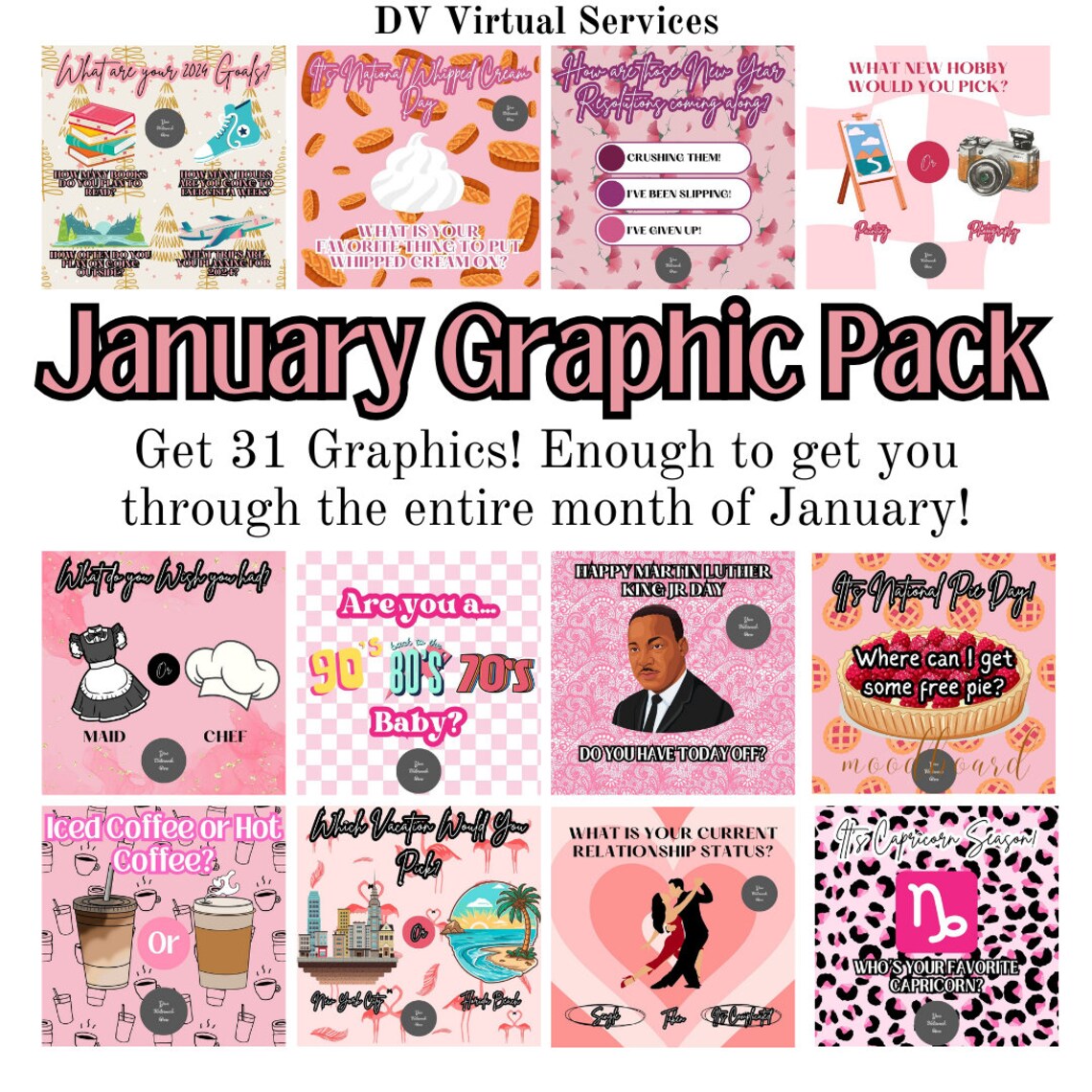 January Graphic Pack, 31 Interactive Graphics for Facebook and Social ...
