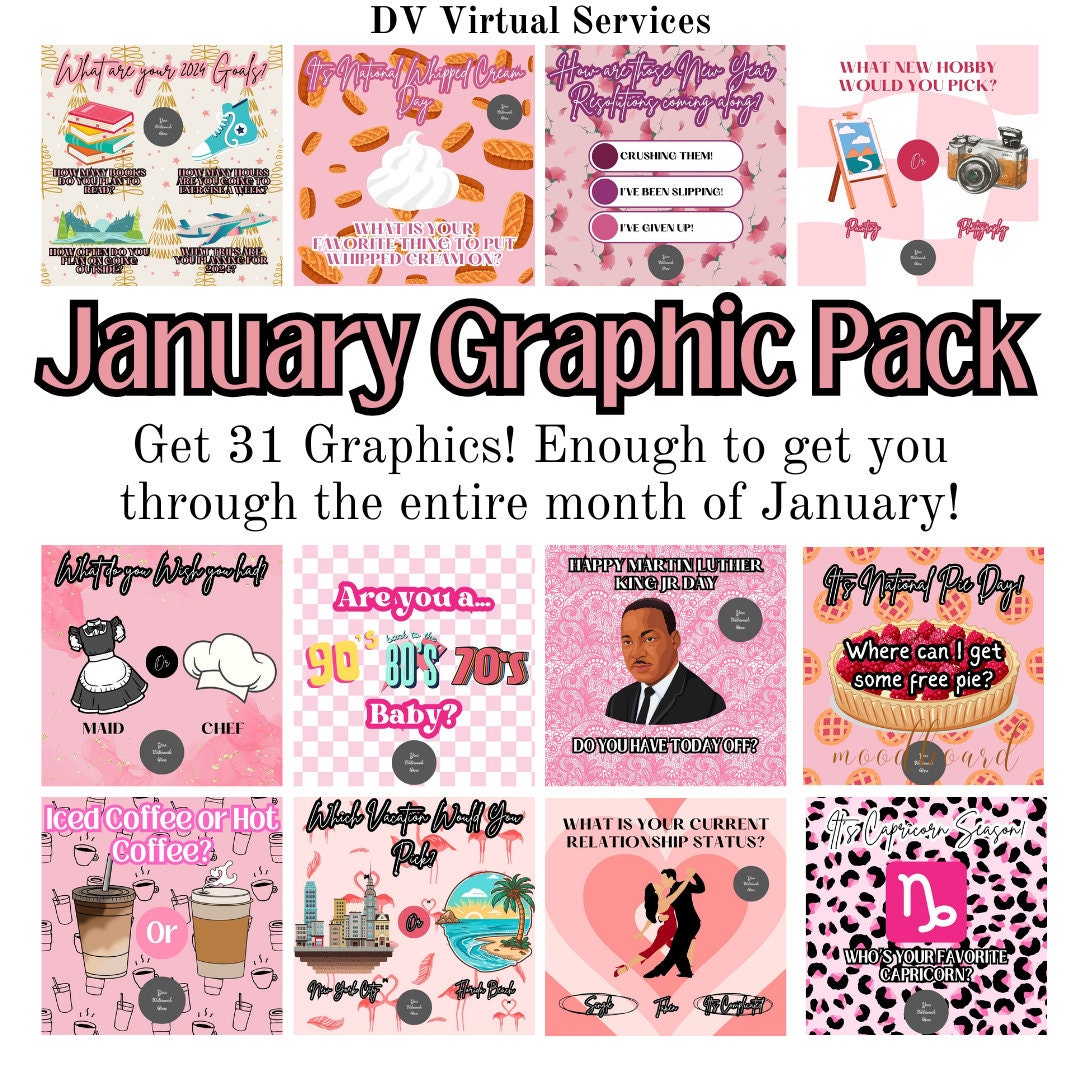 January Graphic Pack, 31 Interactive Graphics for Facebook and Social ...