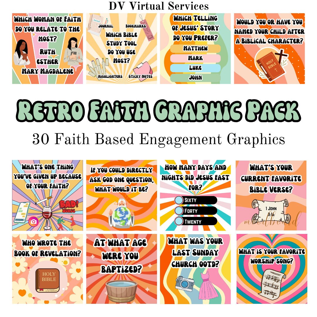 Retro Themed Faith Based Graphic Pack, Faith Inspired Engagement Posts ...