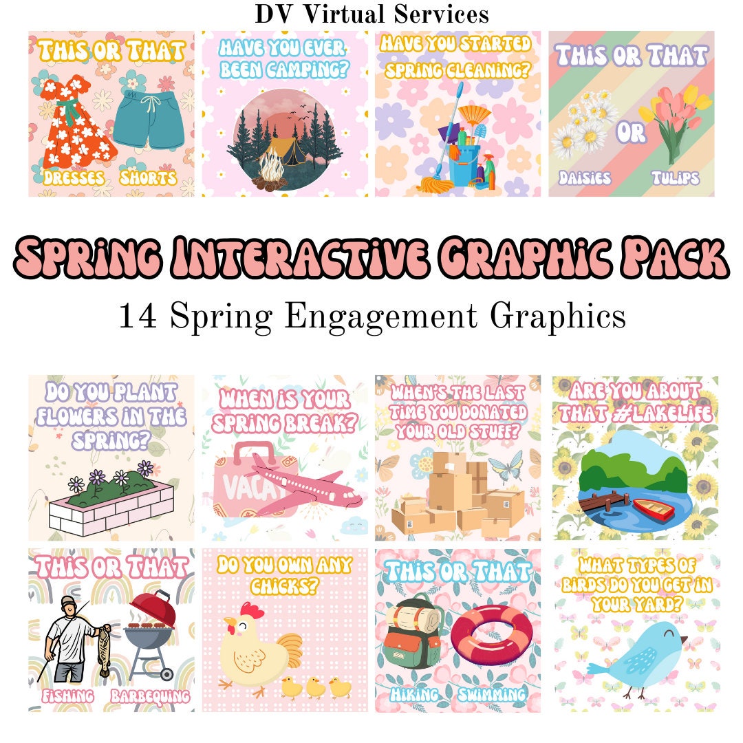Spring Graphic Pack, Spring Engagement Posts for Social Media, March ...