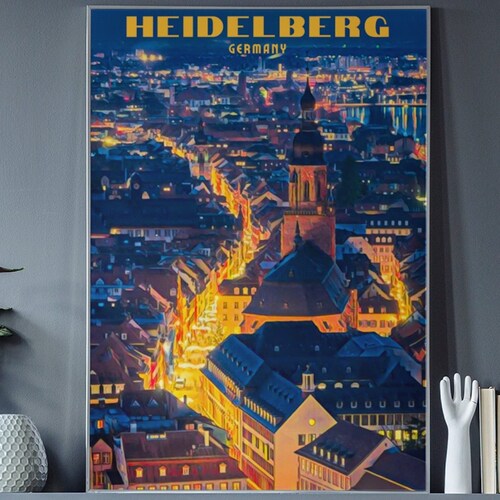 Heidelberg Germany Retro Travel Art Poster | Etsy