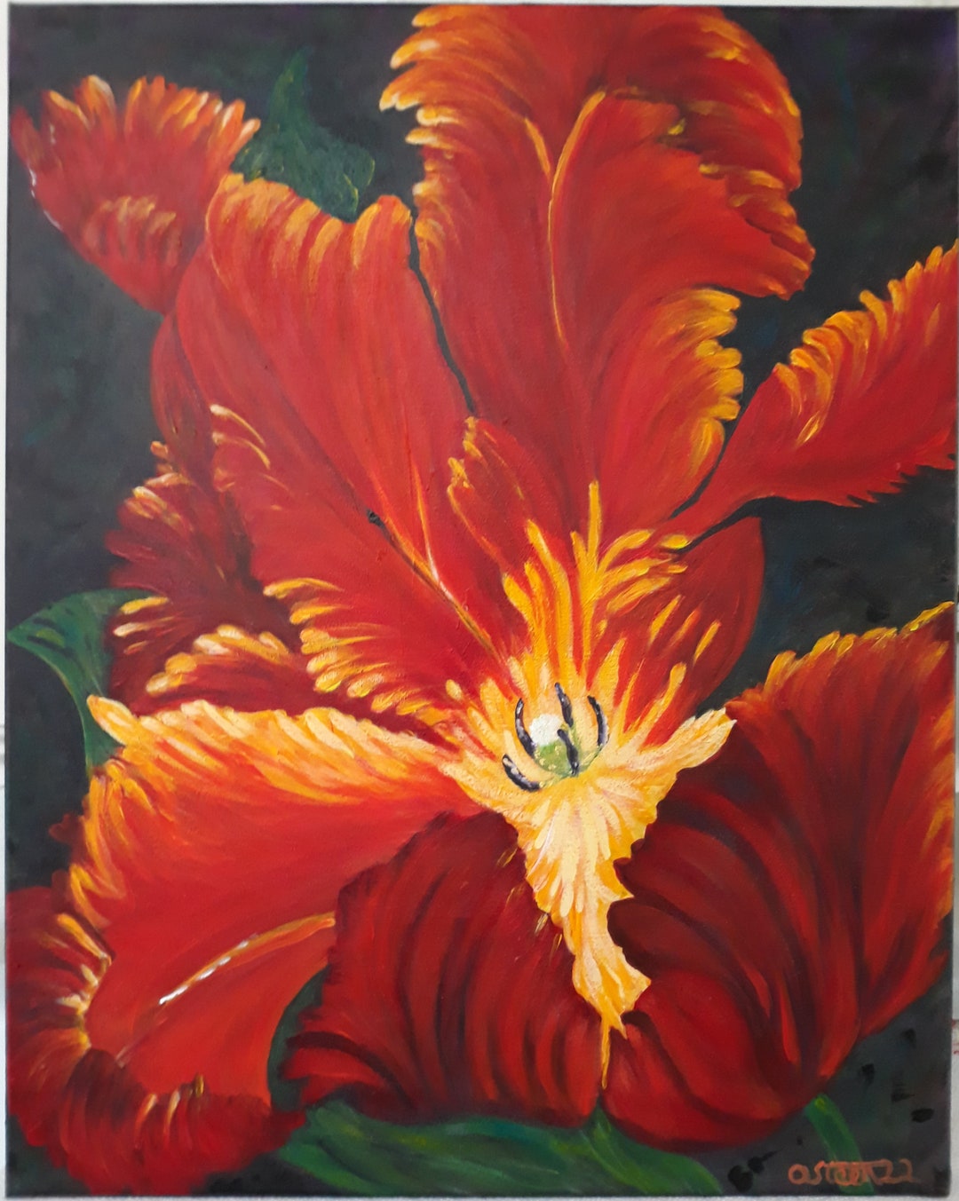 Fire Lily Acrylic Painting, Large Red Lily on Stretched Canvas, Velvety ...