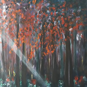 Violet-red Enchanted Forest 2 Original Acrylic Painting Autumn Forest ...