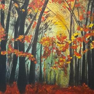 Shadowy Forest Path Original Acrylic Painting Autumn Forest Trees ...