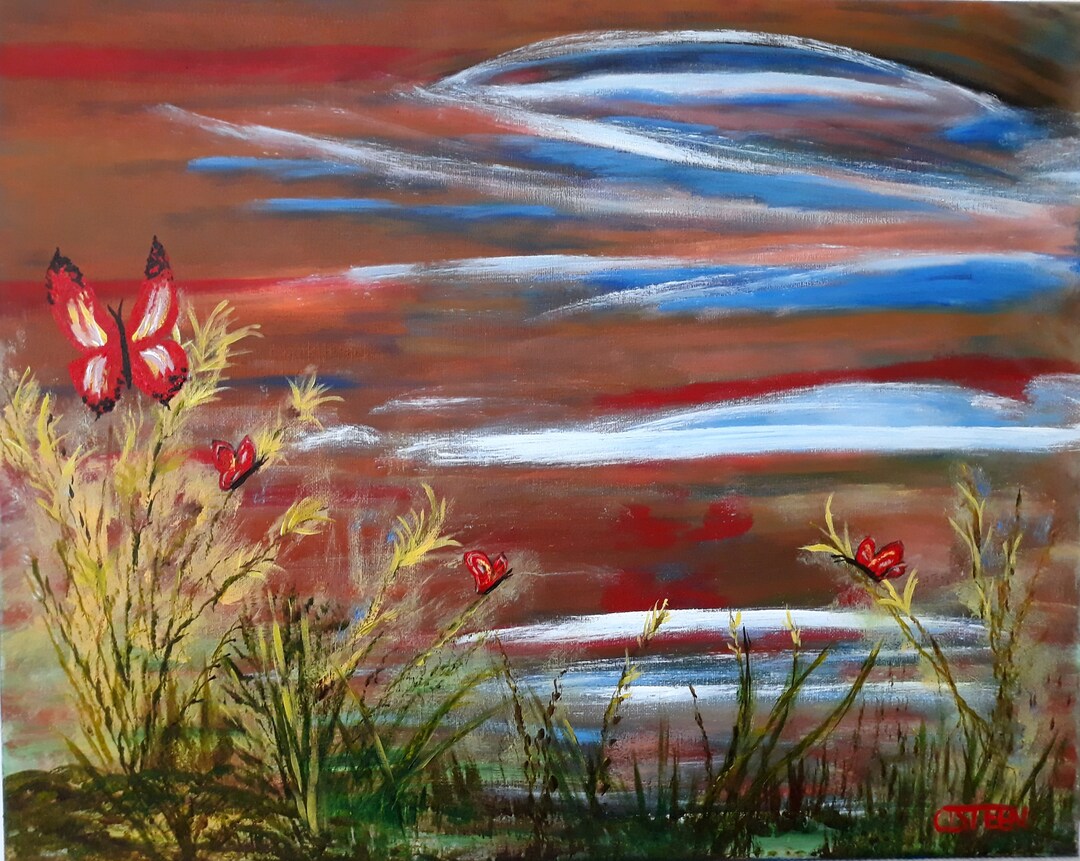 Butterfly Impressionist Painting, Butterflies With Abstract Background ...