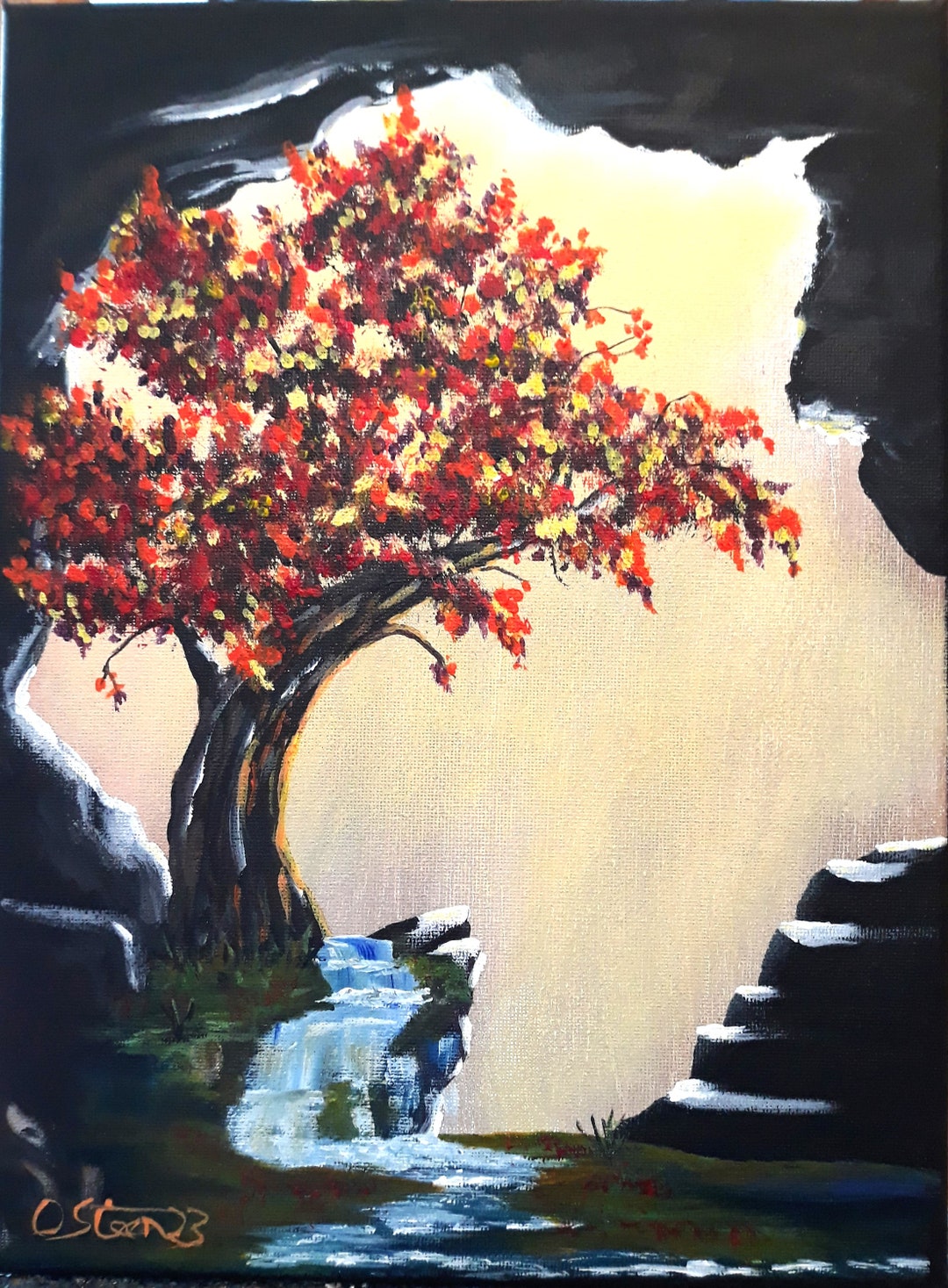 Zen Tree in Cave Original Acrylic Painting - Etsy