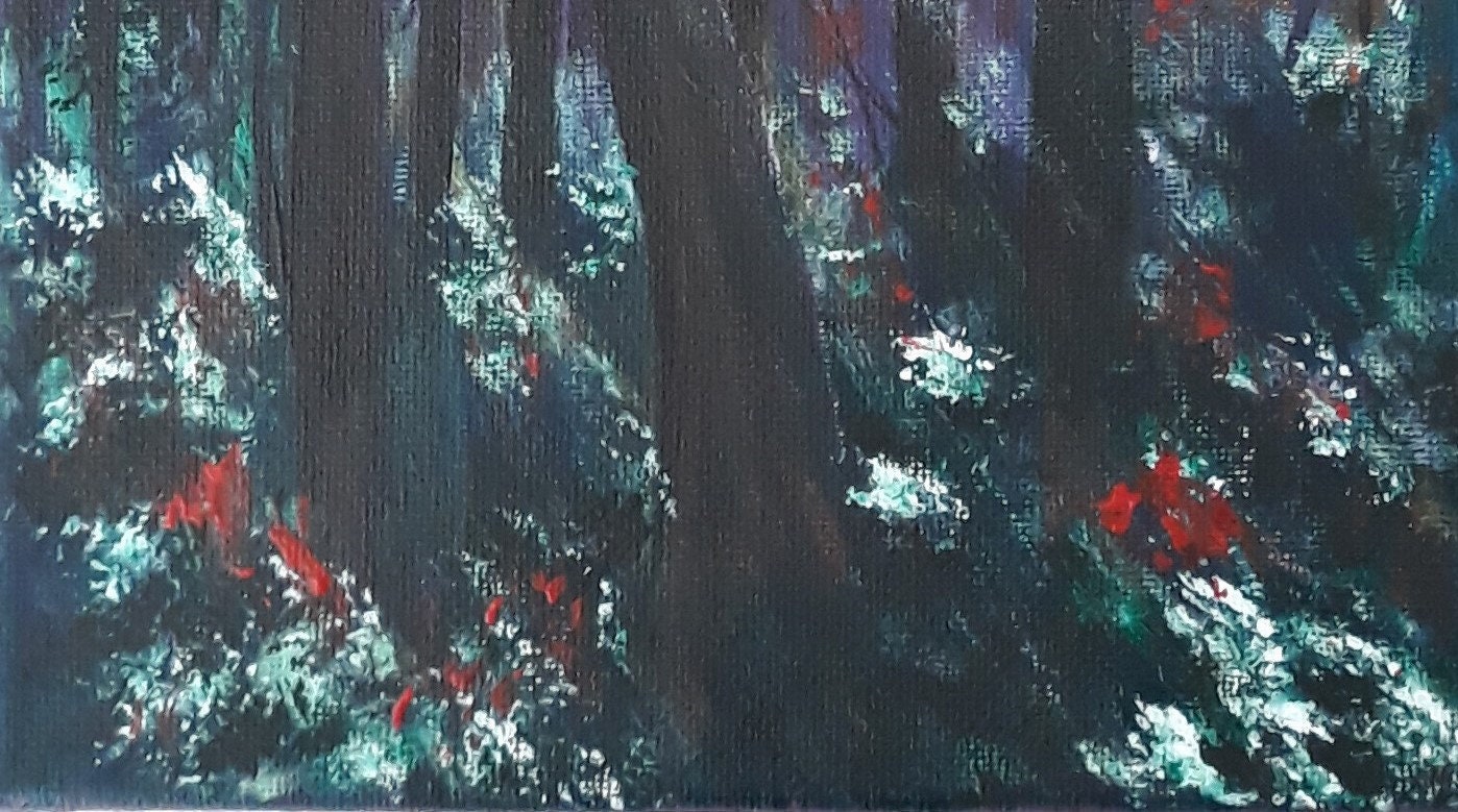 Violet-red Enchanted Forest Original Acrylic Painting Autumn Forest ...