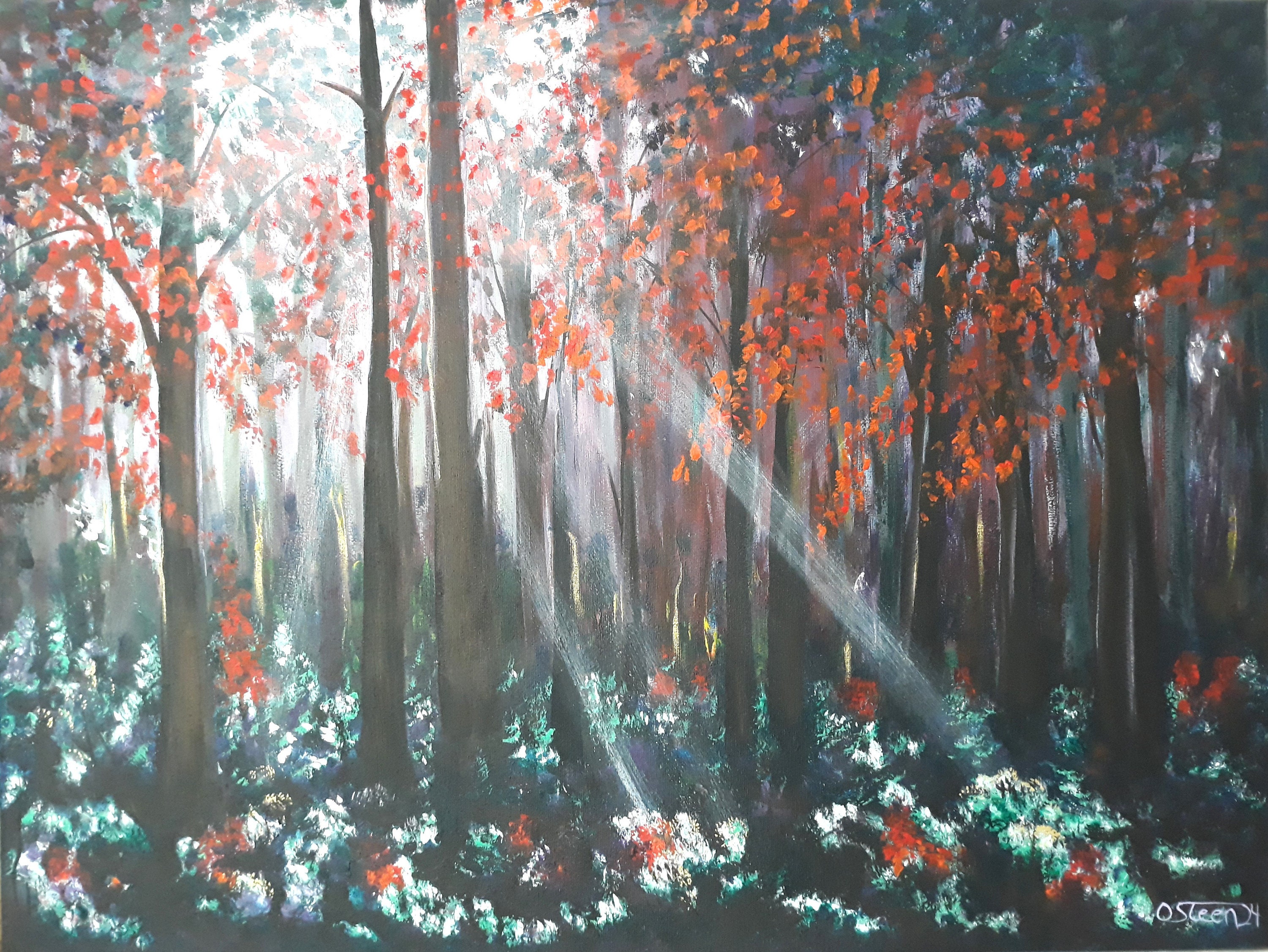 Violet Red Forest Impressionist Painting, Rustic Country Acrylic Art ...
