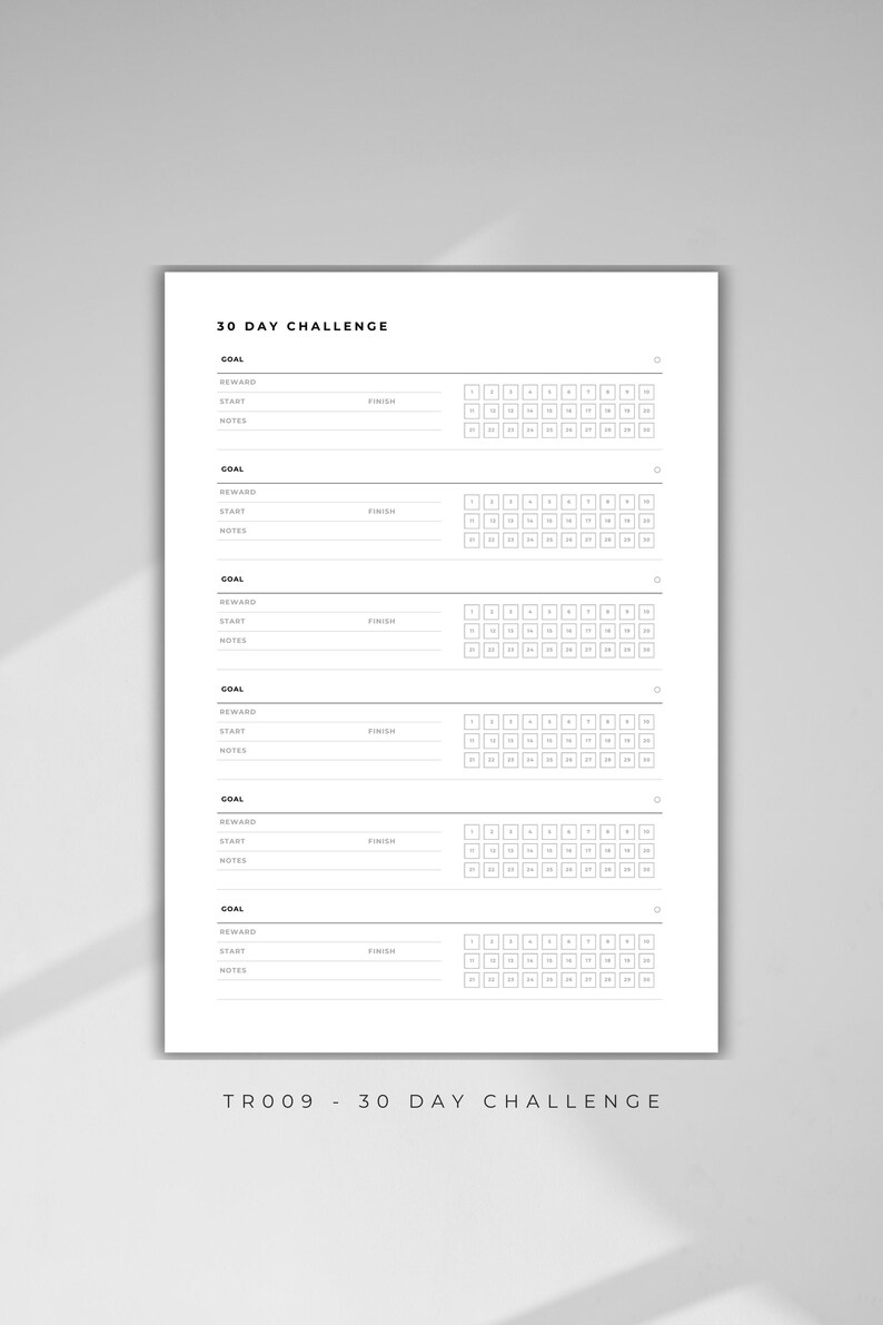 TR-009 Minimal Tracker Planner 30 Day Challenge PRINTABLE PDF - Etsy