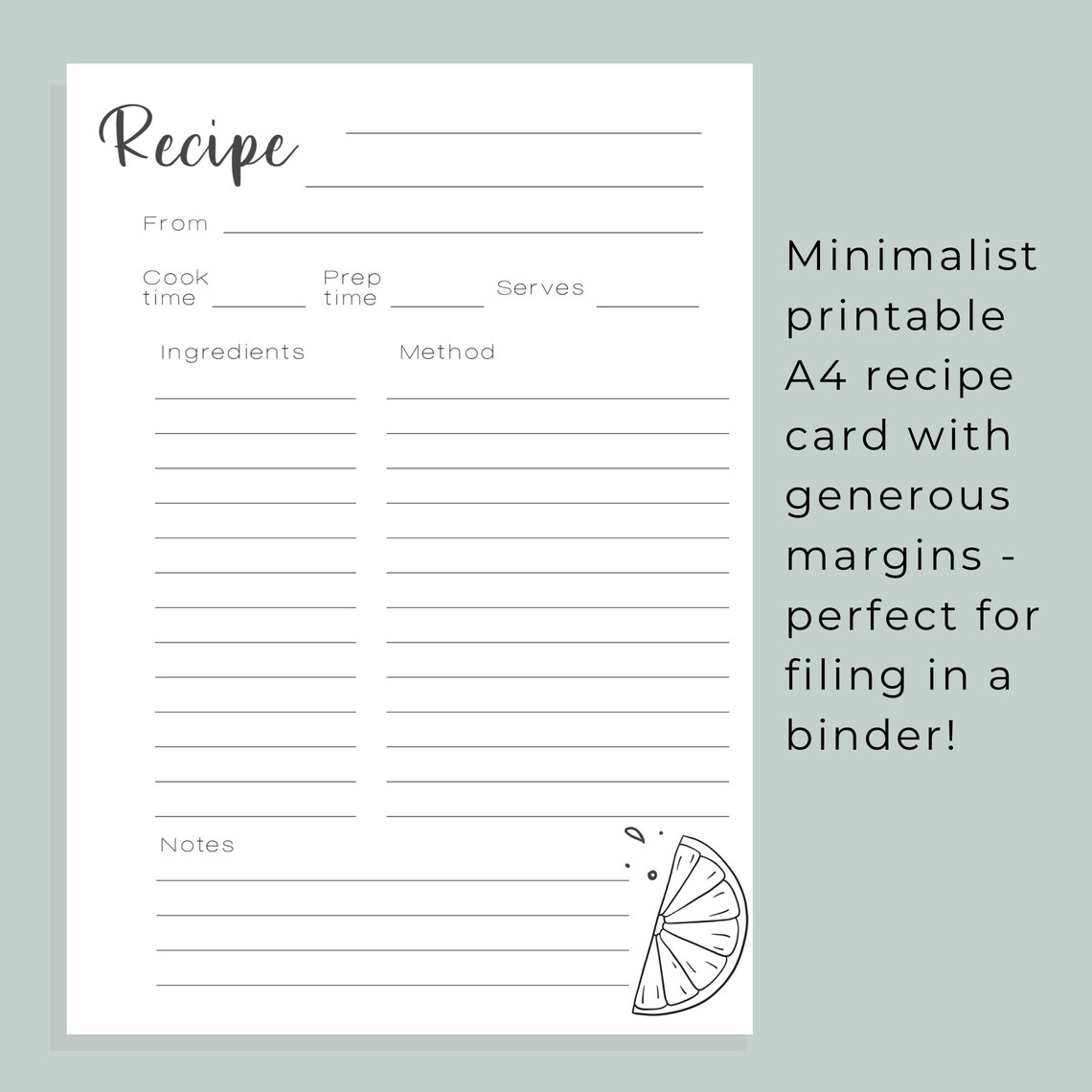Printable A4 Recipe Template and Cookbook Dividers | Botanical ...