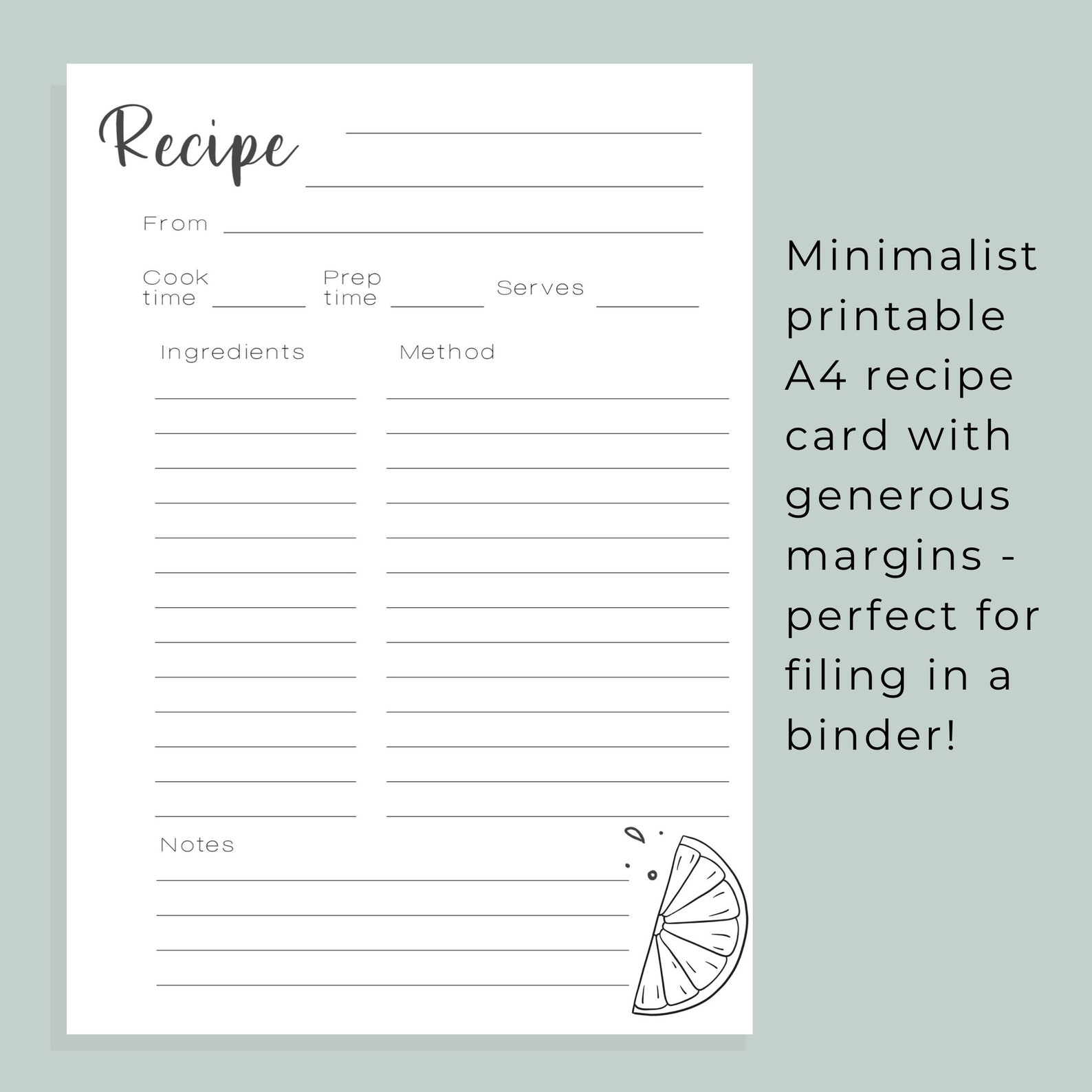 Printable A4 Recipe Template and Cookbook Dividers Botanical Printable ...
