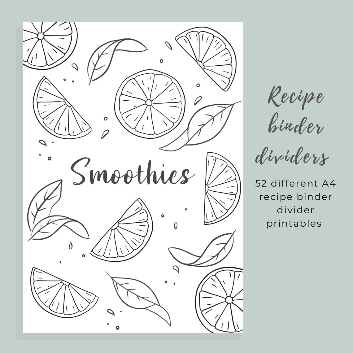 Printable A4 Recipe Template and Cookbook Dividers Botanical Printable ...