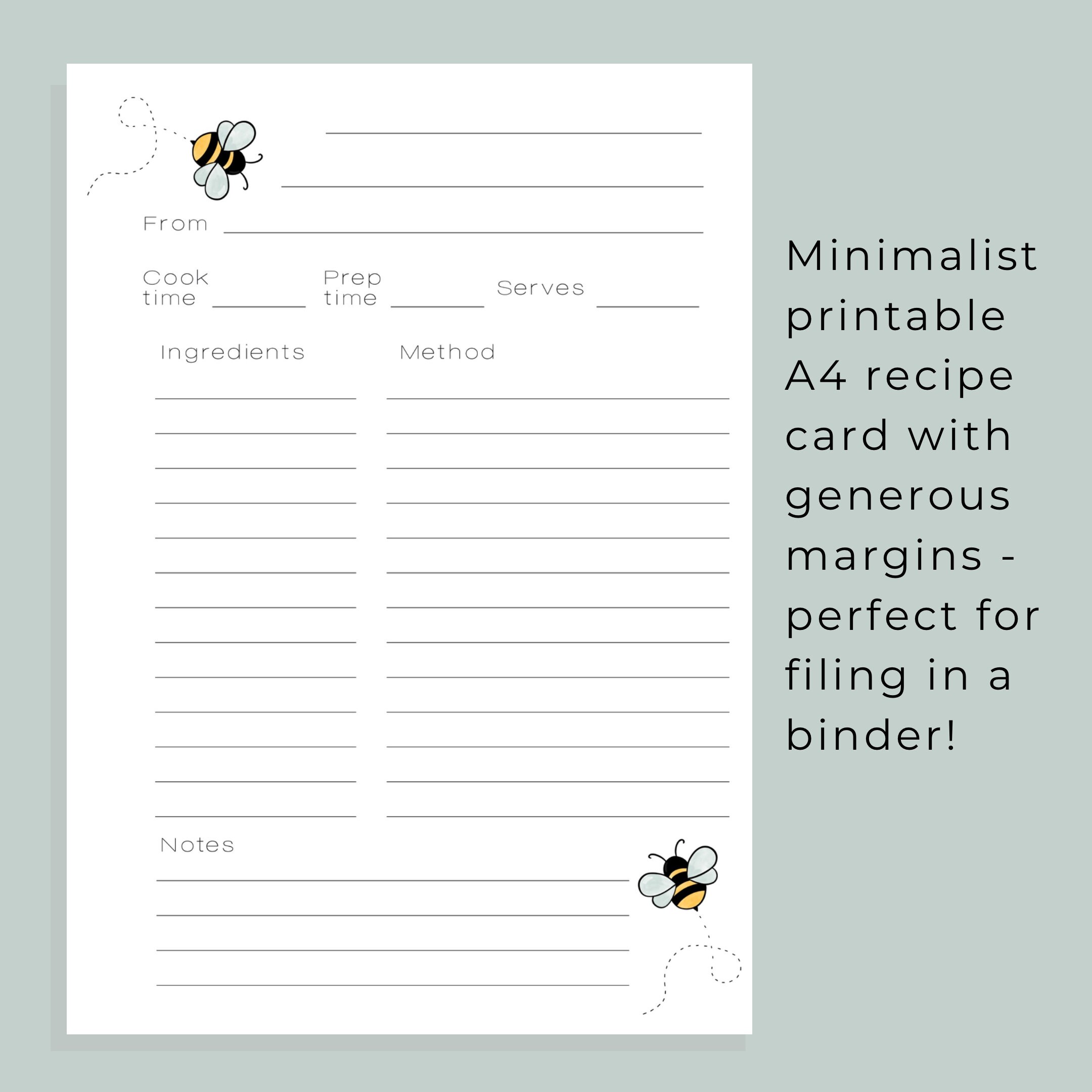 Printable A4 Recipe Cards and Dividers | Bee and Lavender Design ...