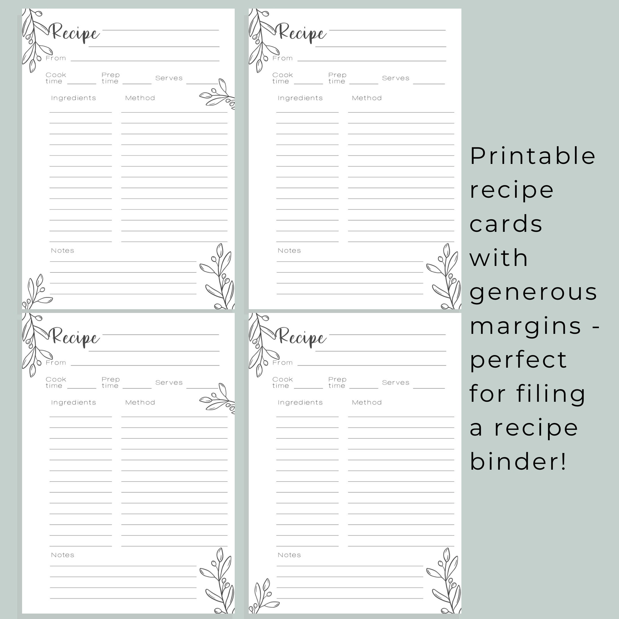 Printable US Letter Size Recipe Cards and Recipe Book Dividers ...