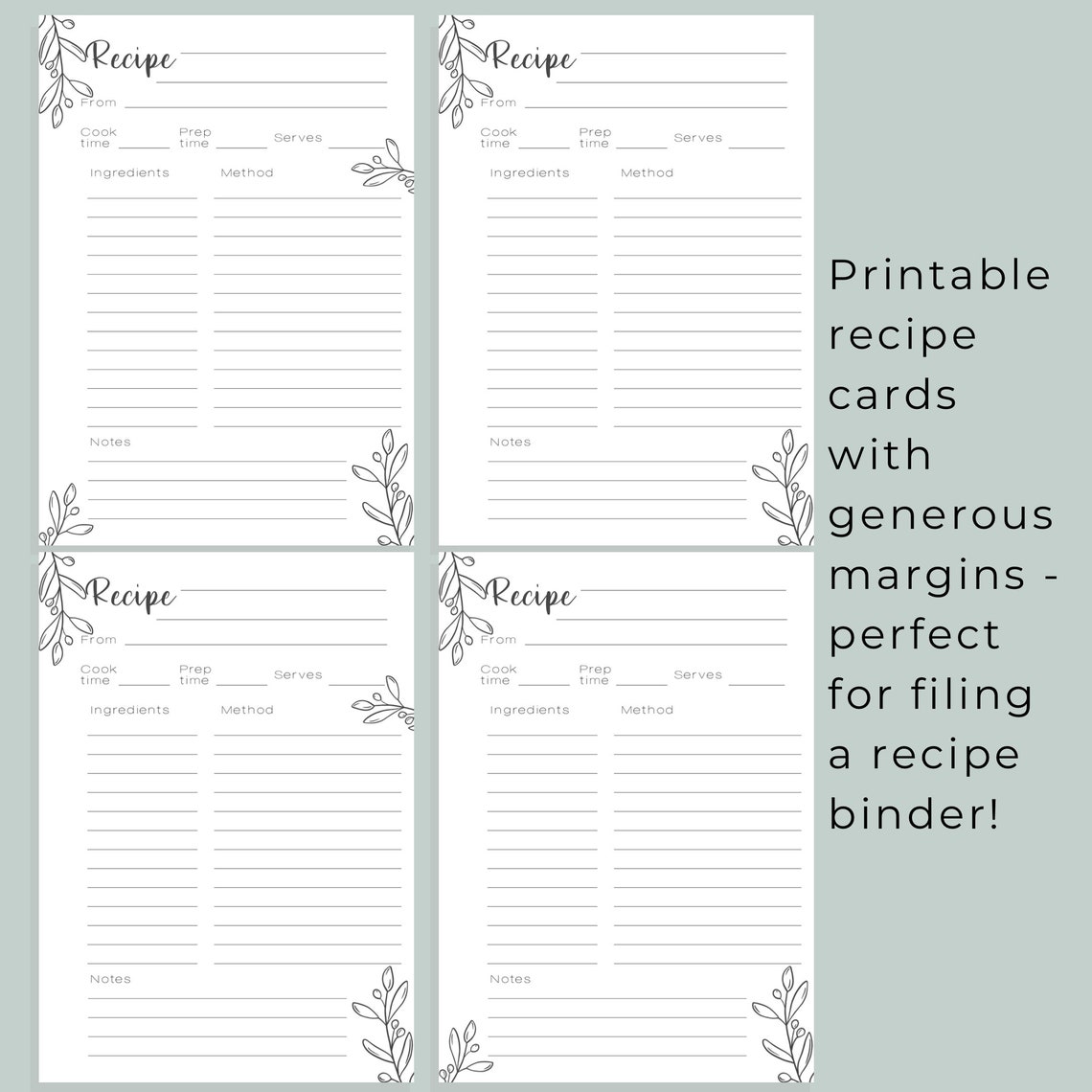 Printable A4 Recipe Cards, Recipe Inserts for Recipe Binder, Recipe ...