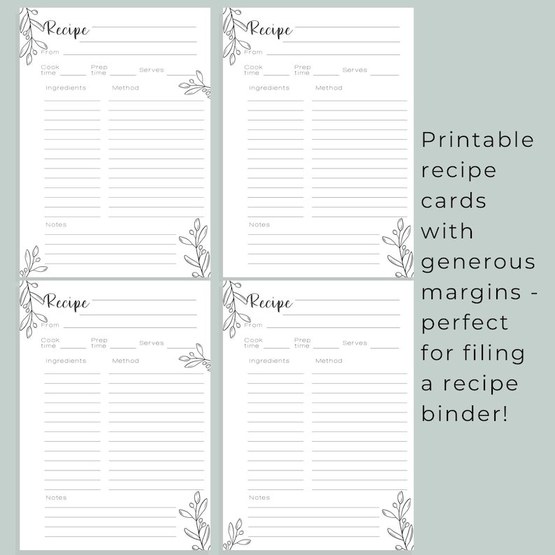 Printable A4 Recipe Cards, Recipe Inserts for Recipe Binder, Recipe ...