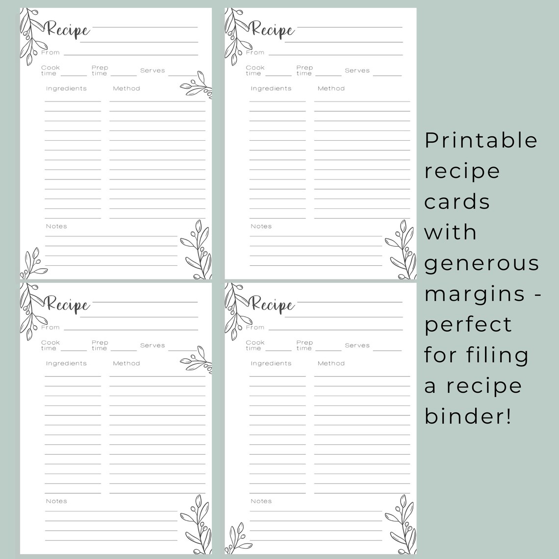 Printable A4 Recipe Cards and Recipe Book Dividers Printable Recipe ...